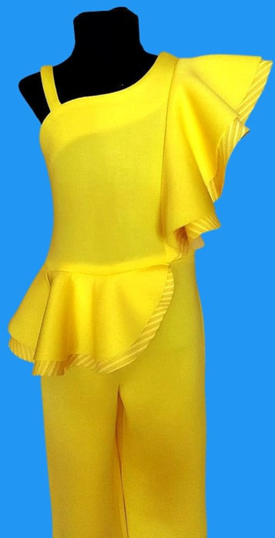 Yellow Pageant Interview Girls Outfit Bright Yellow Neoprene Jumpsuit ...