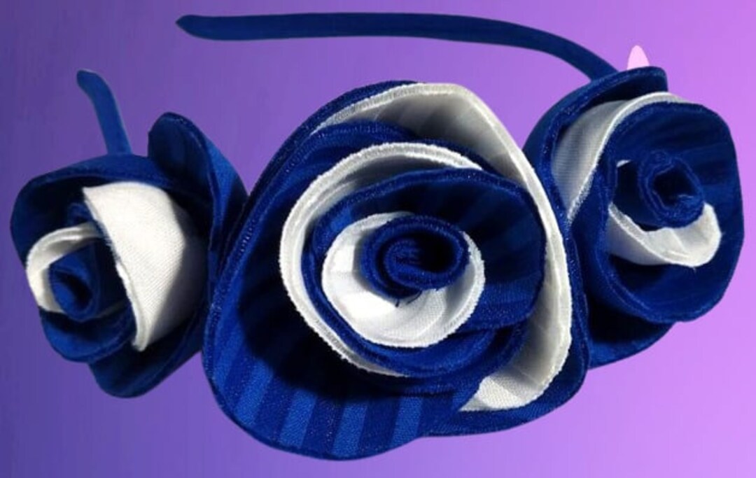 Royal Blue White Head Band Pageant Flowers Hair Band Royal Blue Teal ...