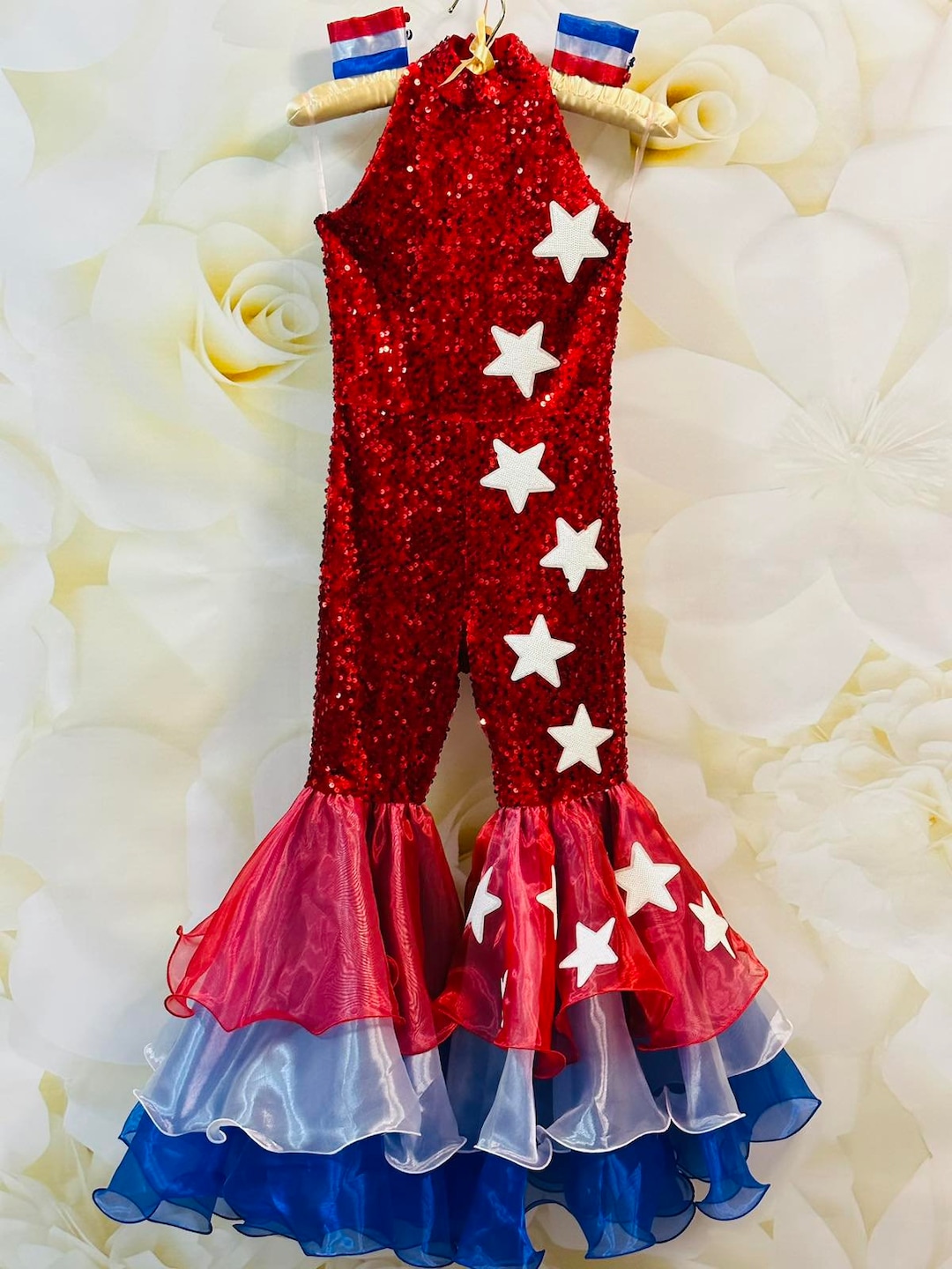 Red White Blue Jumpsuit Pageant Fun Fashion Girls Sequins Sparkly ...