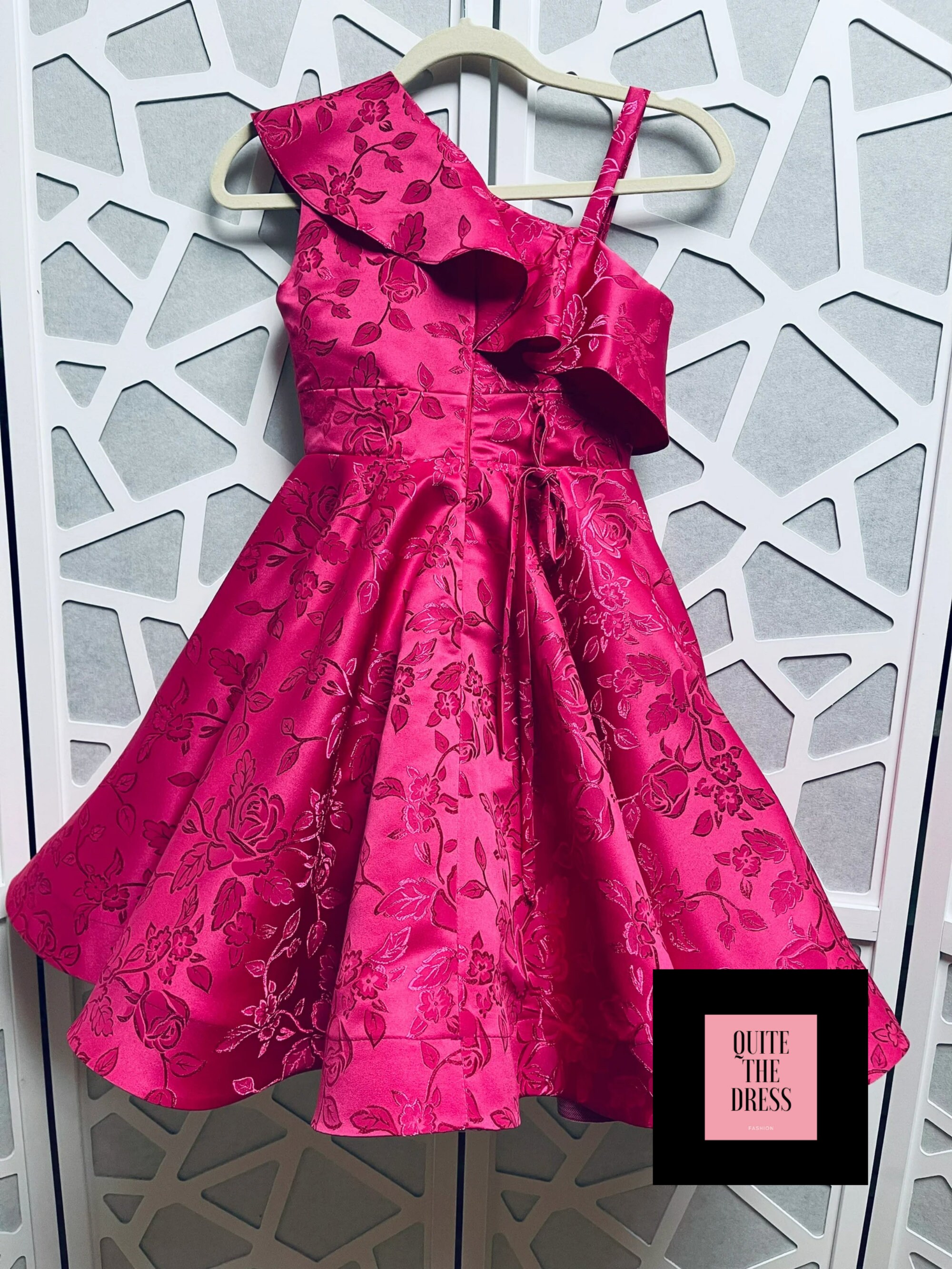 Hot Pink Pageant Dress Girls Satin Jacquard Homecoming Pageant Outfit ...
