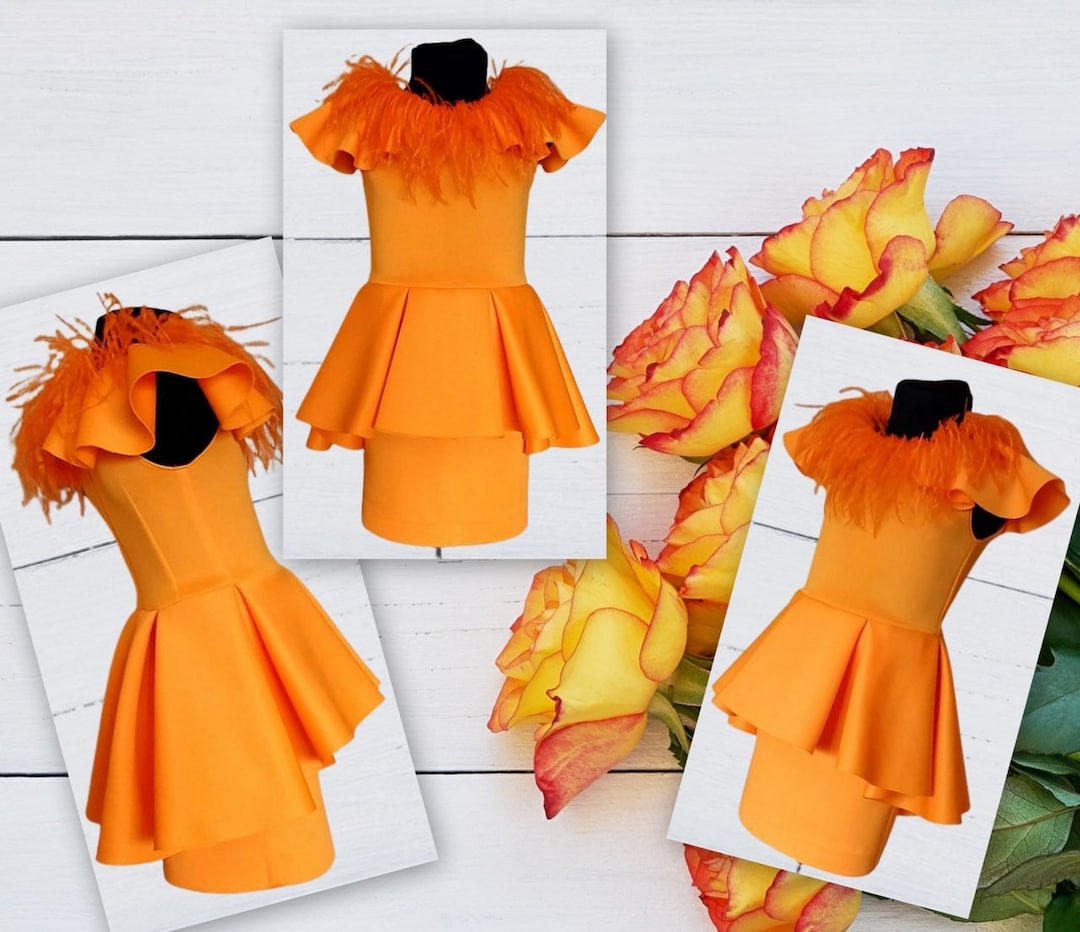 Orange Interview Pageant Dress With Peplum Girls Casual Neoprene Scuba ...