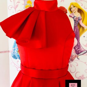 Red Interview Dress Pageant Dress With Belt Girls Satin Fluffy Dress ...