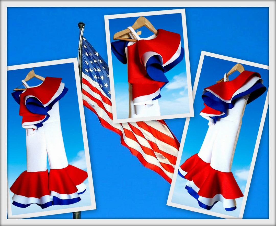 Red White Blue Jumpsuit Pageant Fun Fashion Girls Neoprene Scuba ...