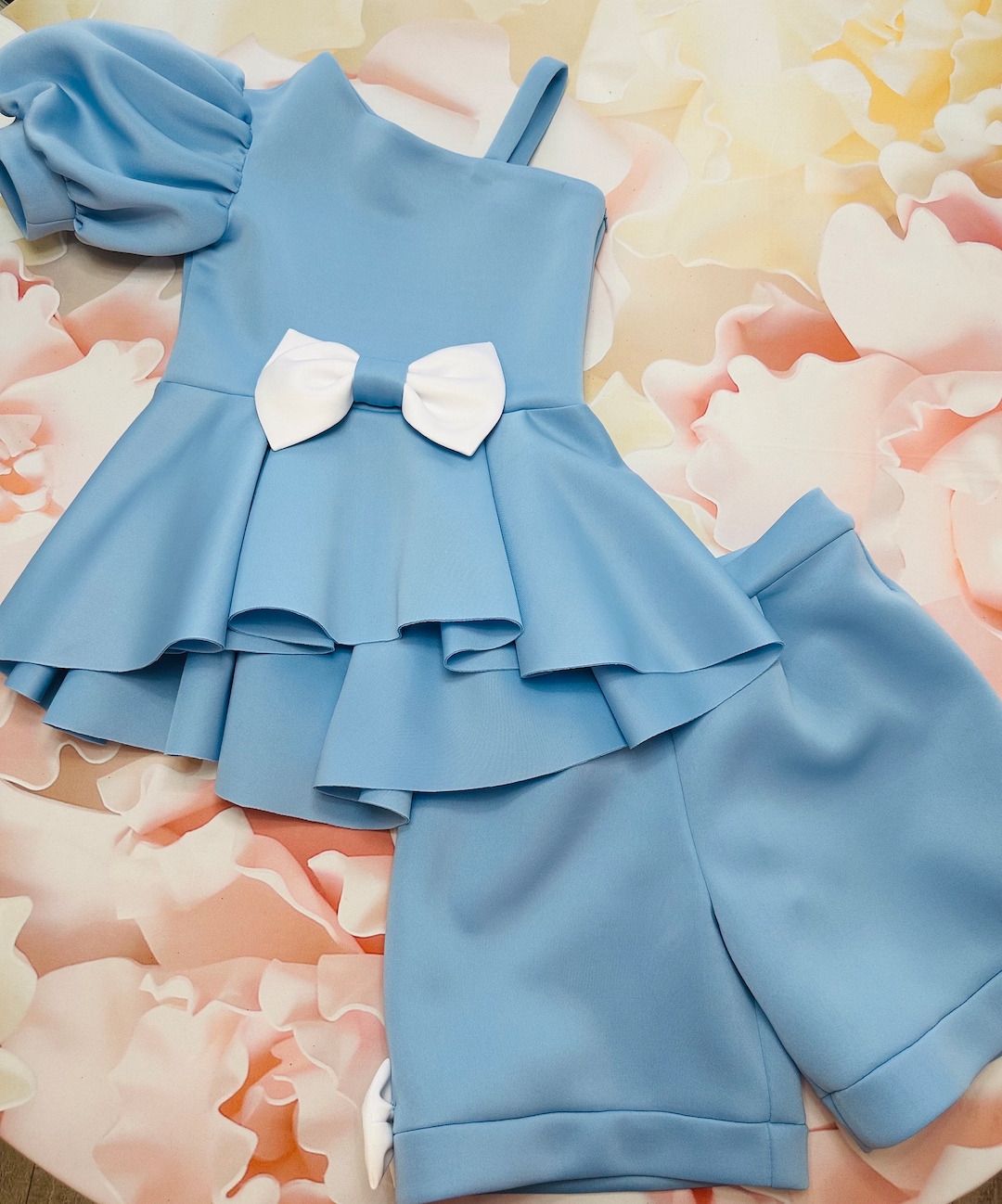 Unique Baby Blue 2 Pieces Outfit Pageant Girls Neoprene Casual Wear ...