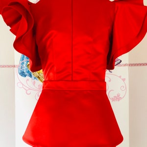 Red Interview Dress Pageant Red Dress With Peplum and Bow Girls Satin ...