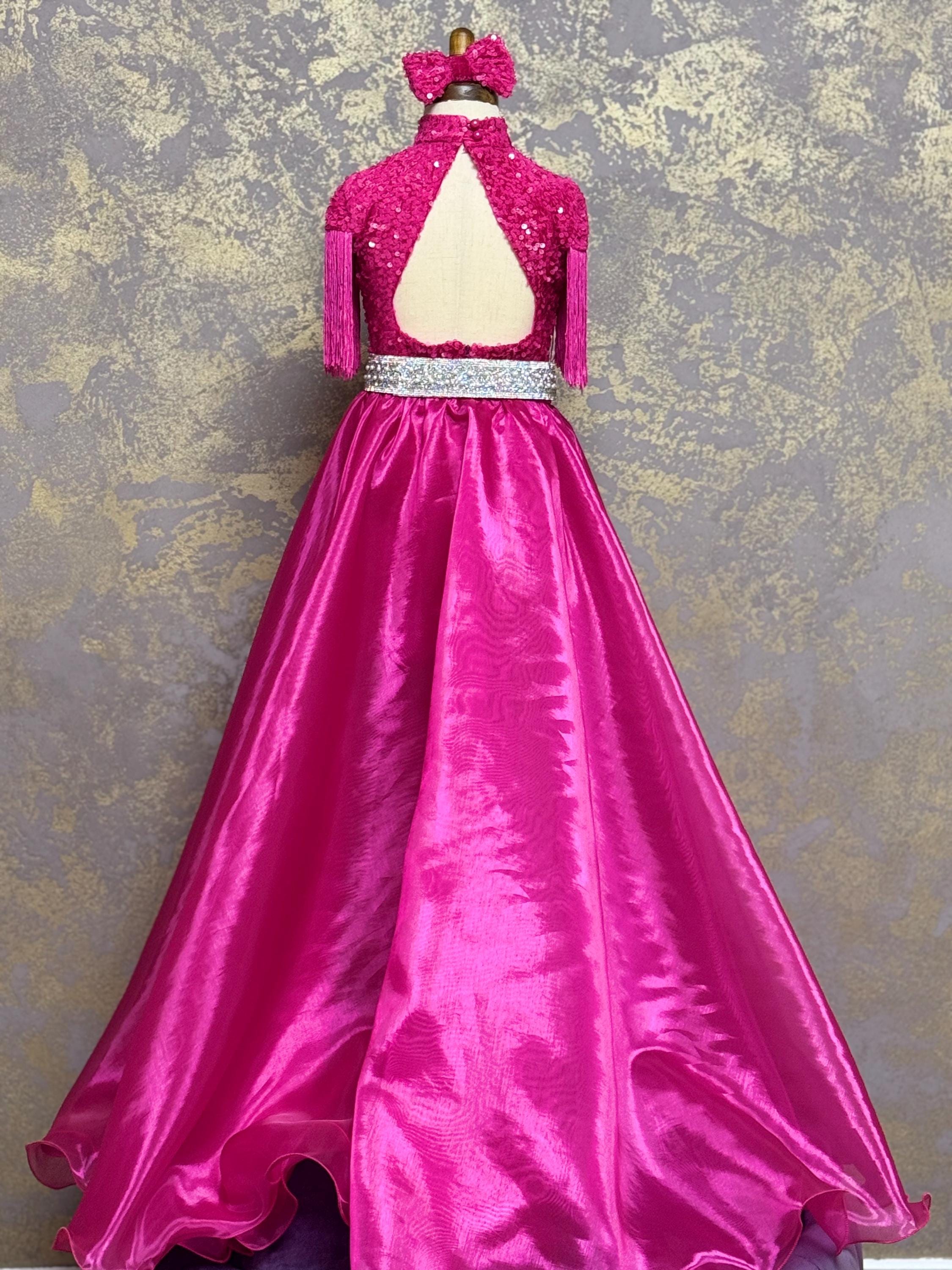Hit Pink Sparkly Jumpsuit Skirt Pageant Runway Outfit Girls Sequins ...