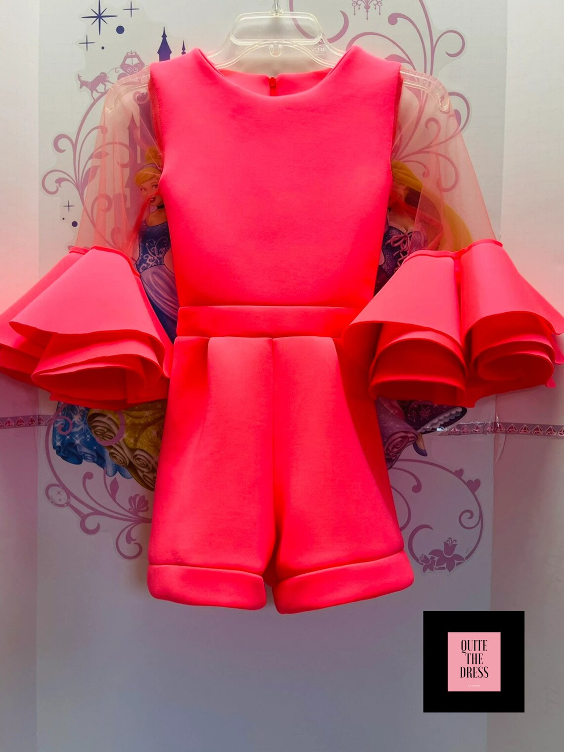 Hot Pink Yellow Jumpsuit Romper Pageant Outfit Girls Neoprene Sleeve ...