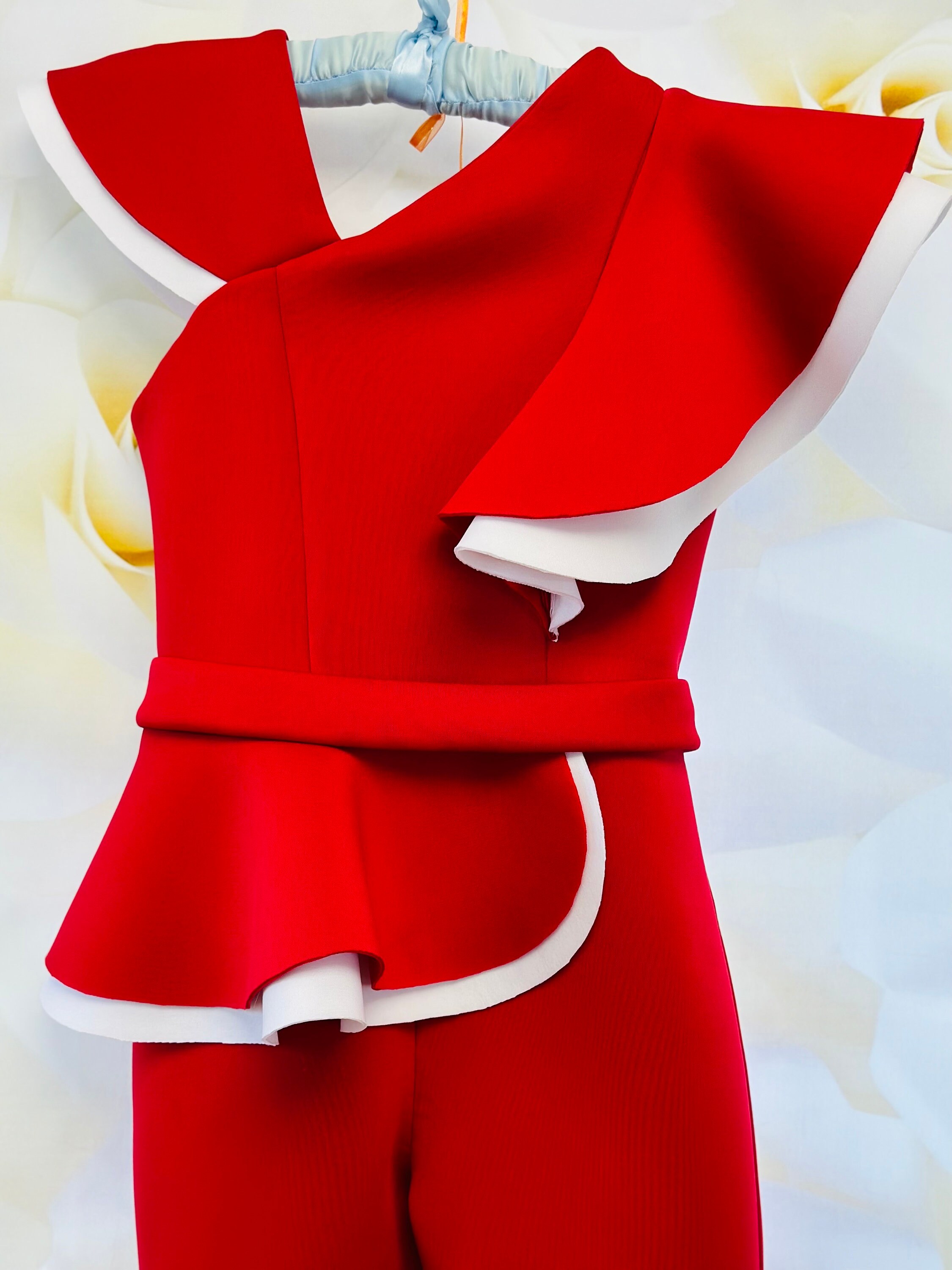 Red Interview Jumpsuit Pageant Red Outfit With Ruffles Girls Neoprene ...