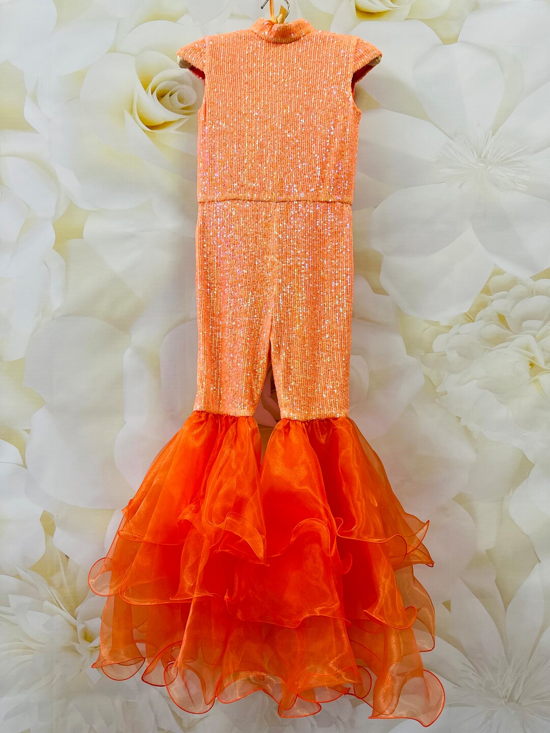 Orange Sparkly Jumpsuit Pageant Outfit Girls Sequins Organza Orange Fun ...