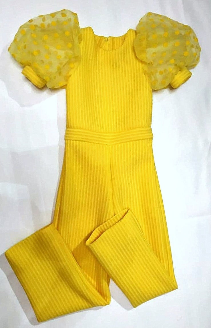 Yellow Pageant Interview Girls Outfit Bright Yellow Neoprene Jumpsuit ...