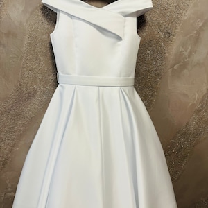 White Interview Pageant Dress With Shoulders off Girls Cocktail Satin ...