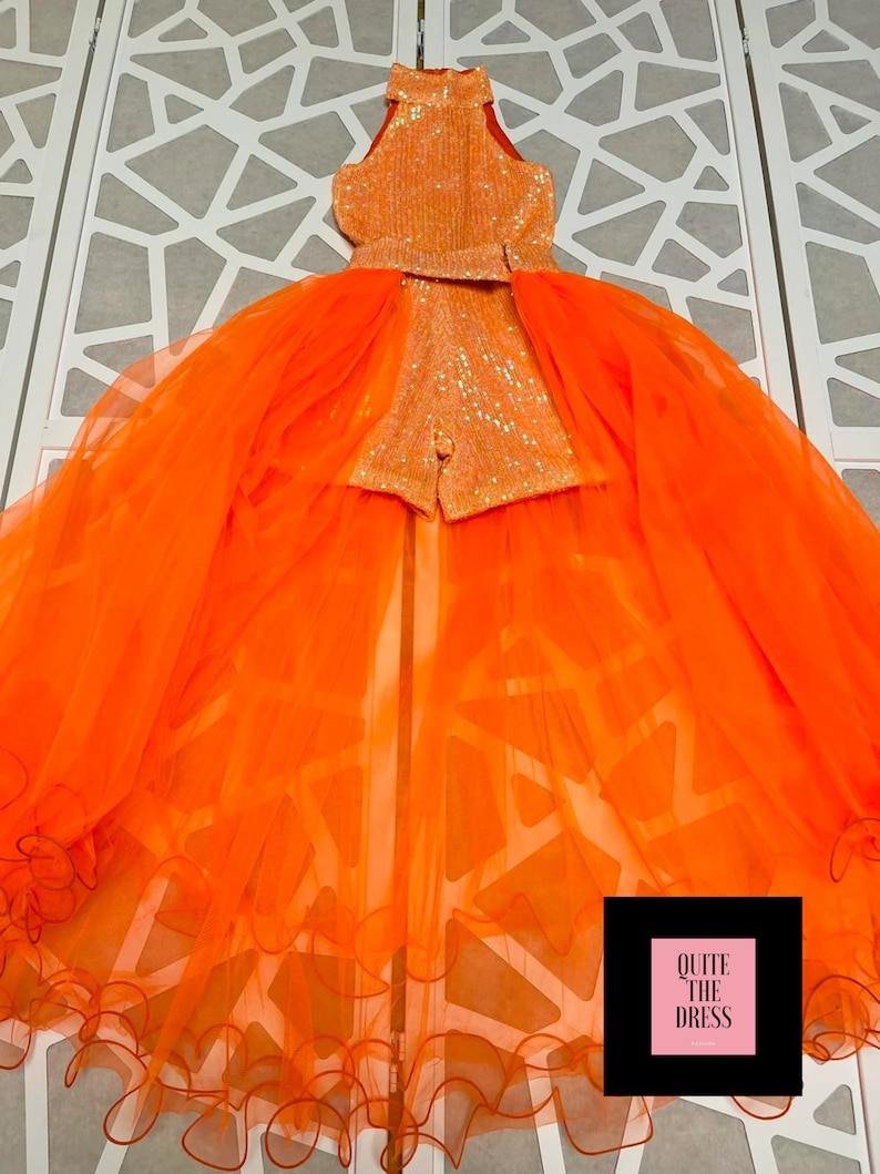 Orange Sparkly Jumpsuit Skirt Pageant Runway Outfit Girls | Etsy