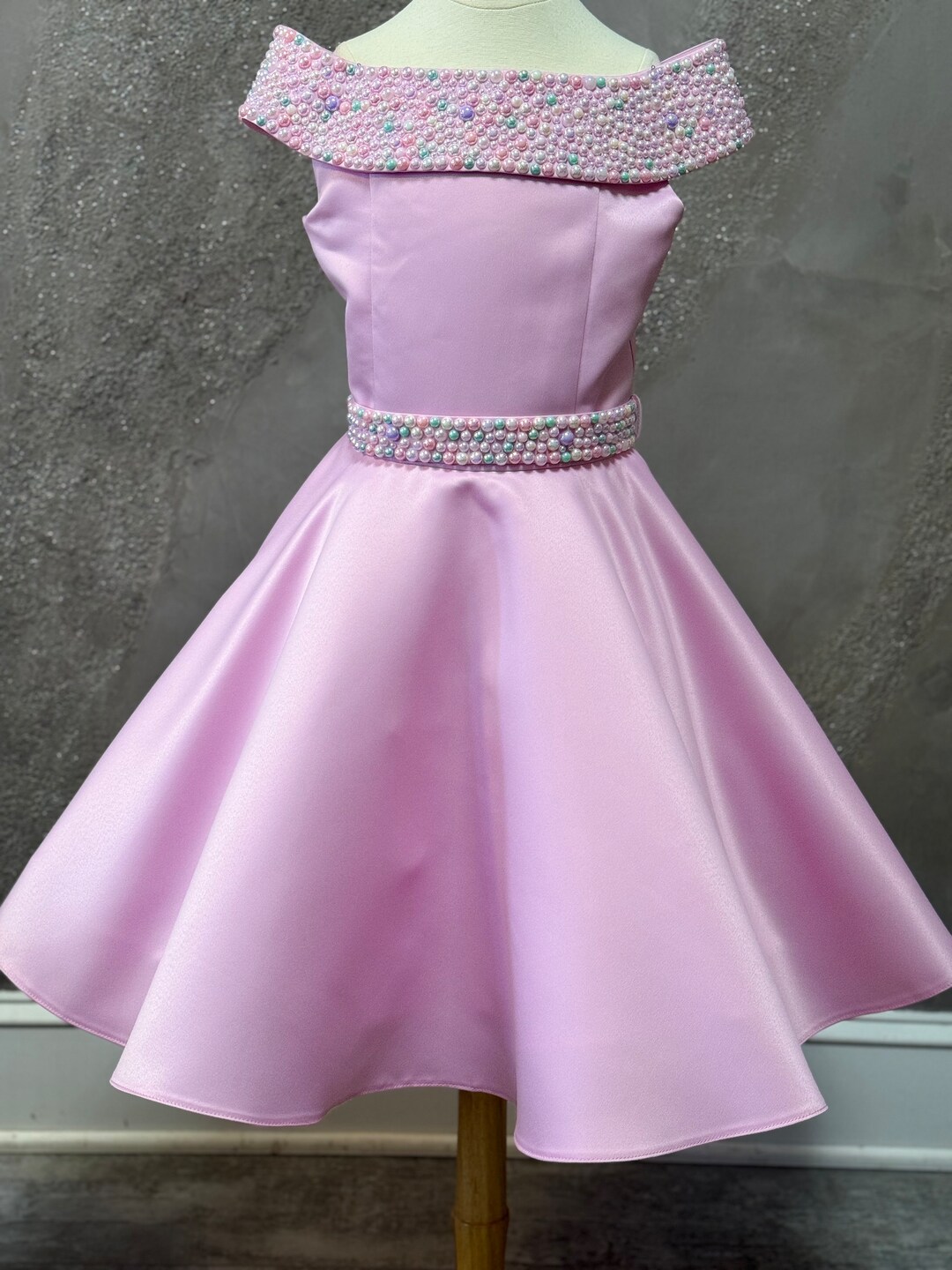 Pink Pageant Dress Dress With Pearls Girls Satin Dress Pageant Outfit ...