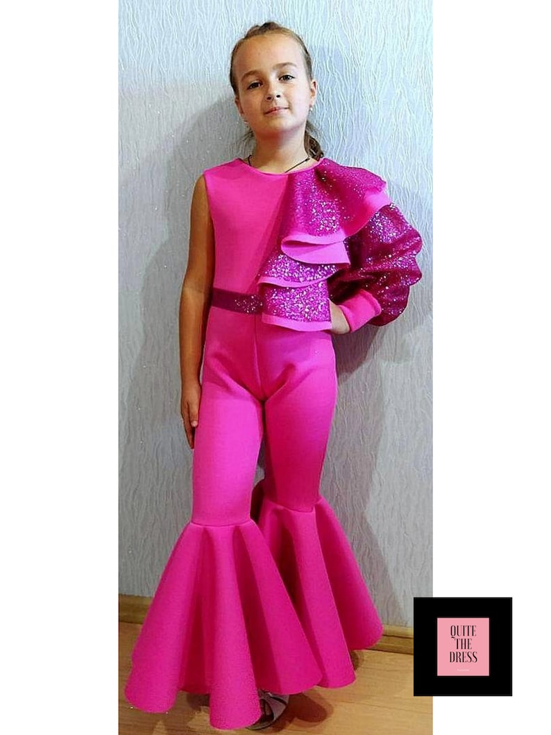 Hot Pink Sparkly Jumpsuit Pageant Outfit Girls Neoprene - Etsy