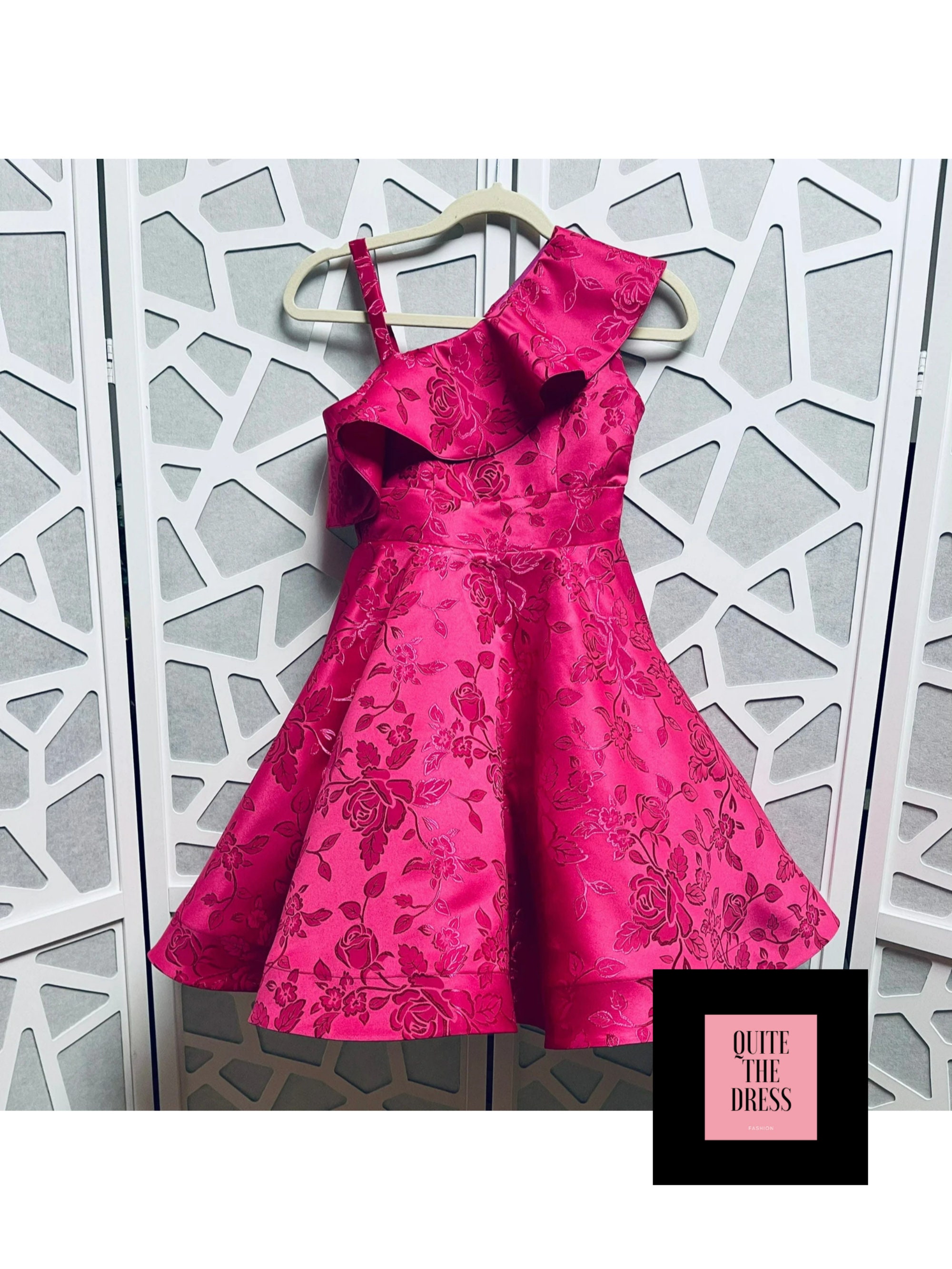 Hot Pink Pageant Dress Girls Satin Jacquard Homecoming Pageant Outfit ...
