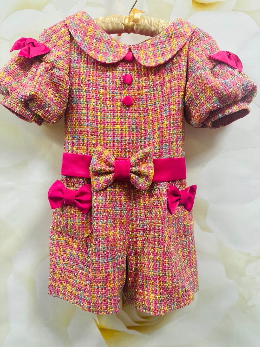 Hot Pink Tweed Romper Pageant Pink Casual Outfit Girls Pink Wear Pink ...