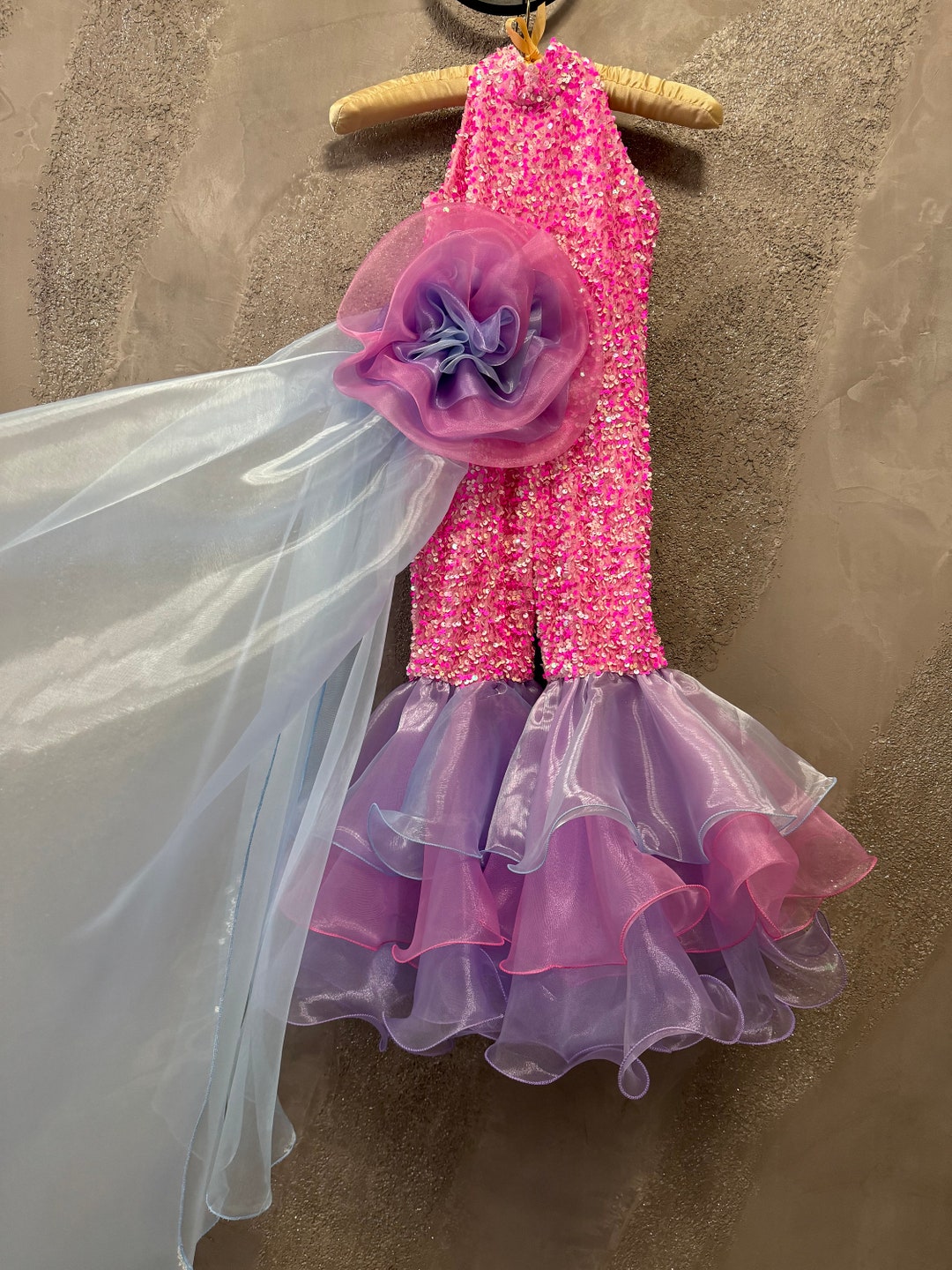 Hot Pink Sparkly Jumpsuit Pageant Outfit Girls Sequins Organza Fun ...