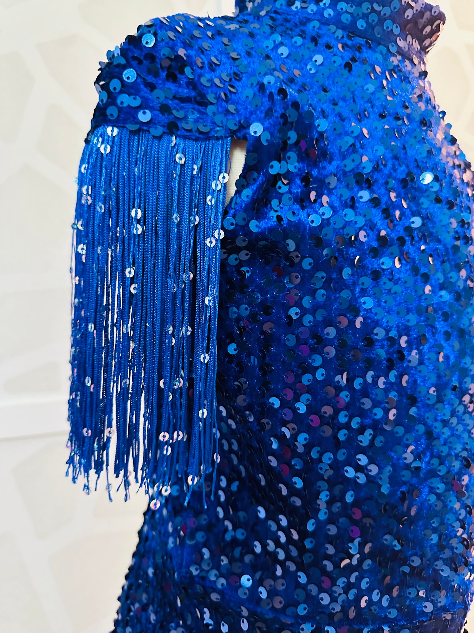 Roya Blue Sparkly Jumpsuit Pageant Outfit Girls Sequins Organza Fringe ...