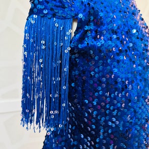 Roya Blue Sparkly Jumpsuit Pageant Outfit Girls Sequins Organza Fringe ...