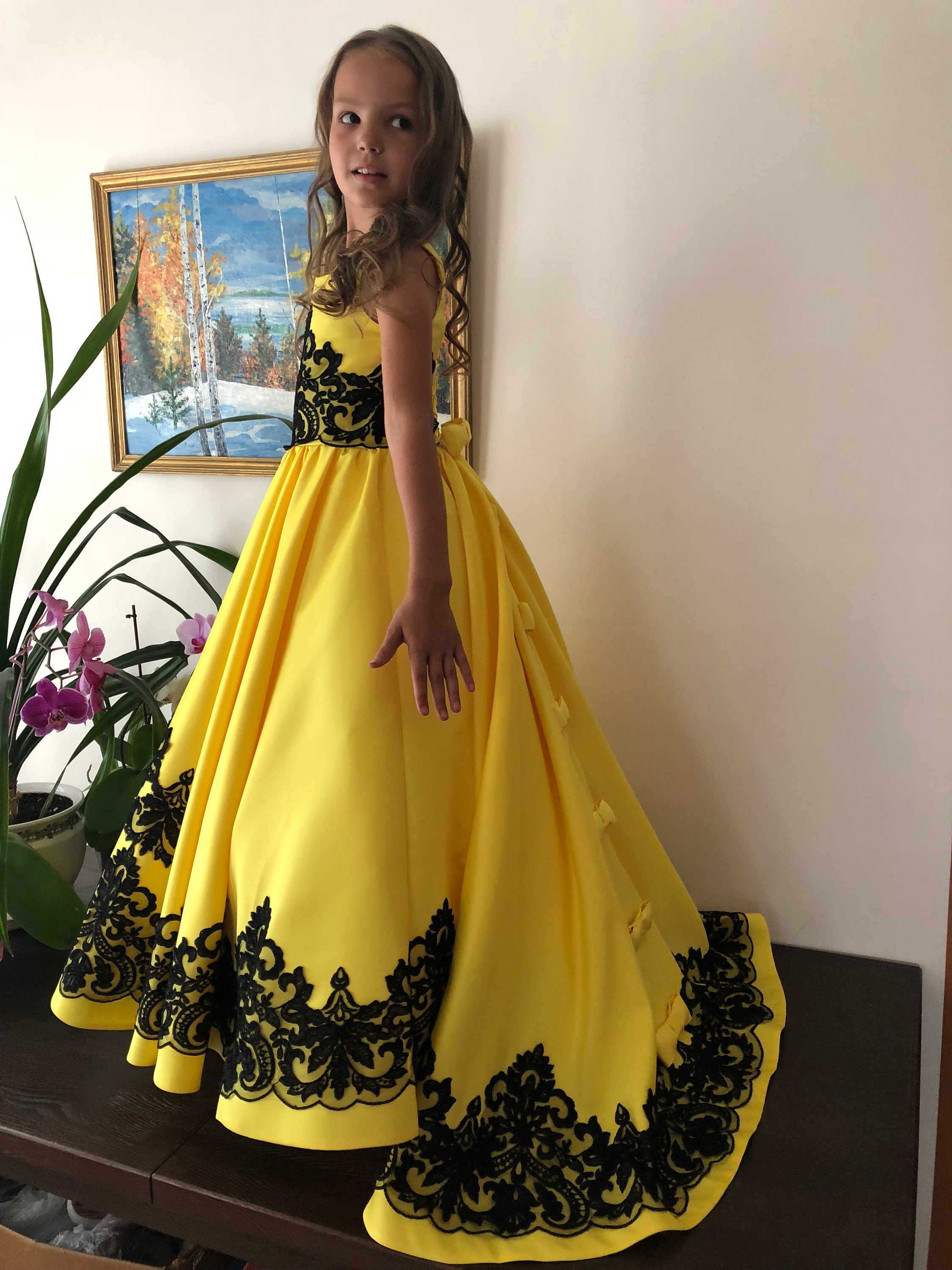 Yellow Pageant Girls Dress Girls Ball Gown Party Birthday - Etsy