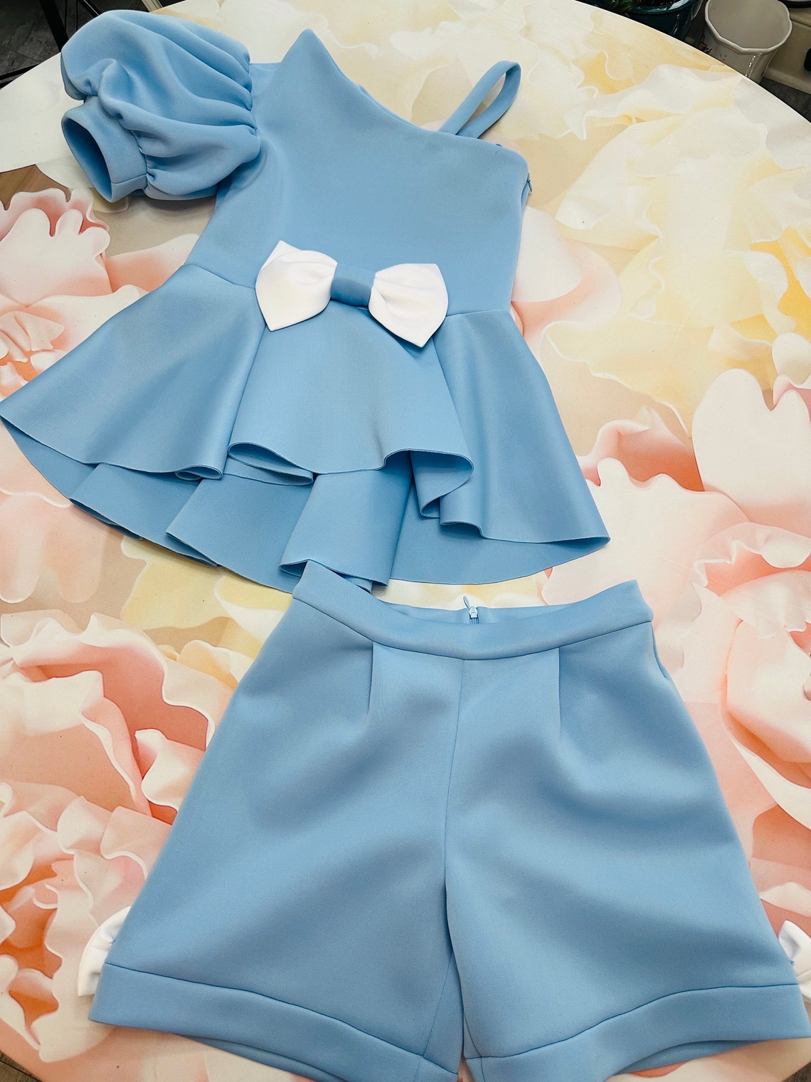 Unique Baby Blue 2 Pieces Outfit Pageant Girls Neoprene Casual Wear ...
