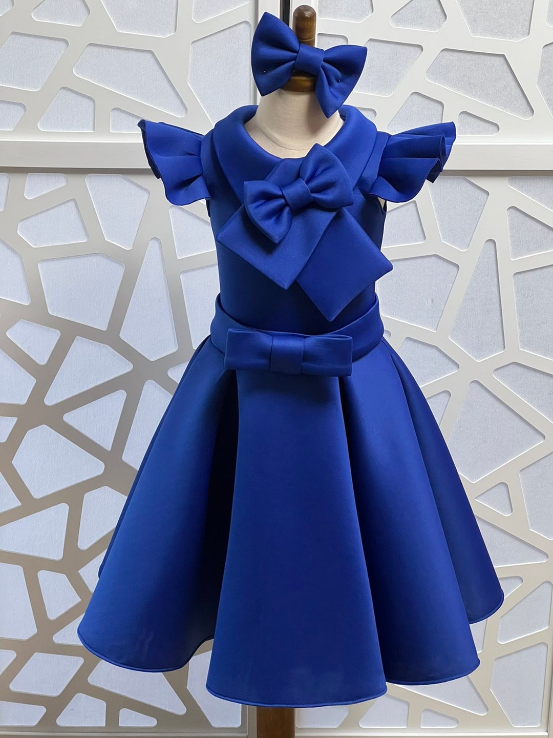 Blue Interview Pageant Dress With Bow Girls Scuba Fluffy Dress Pageant ...