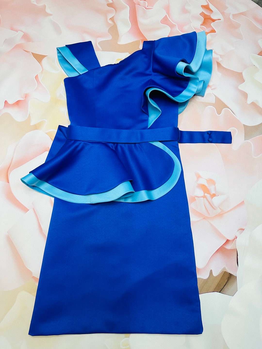 Blue Interview Dress Pageant Dress With Belt Girls Satin Dress Pageant ...