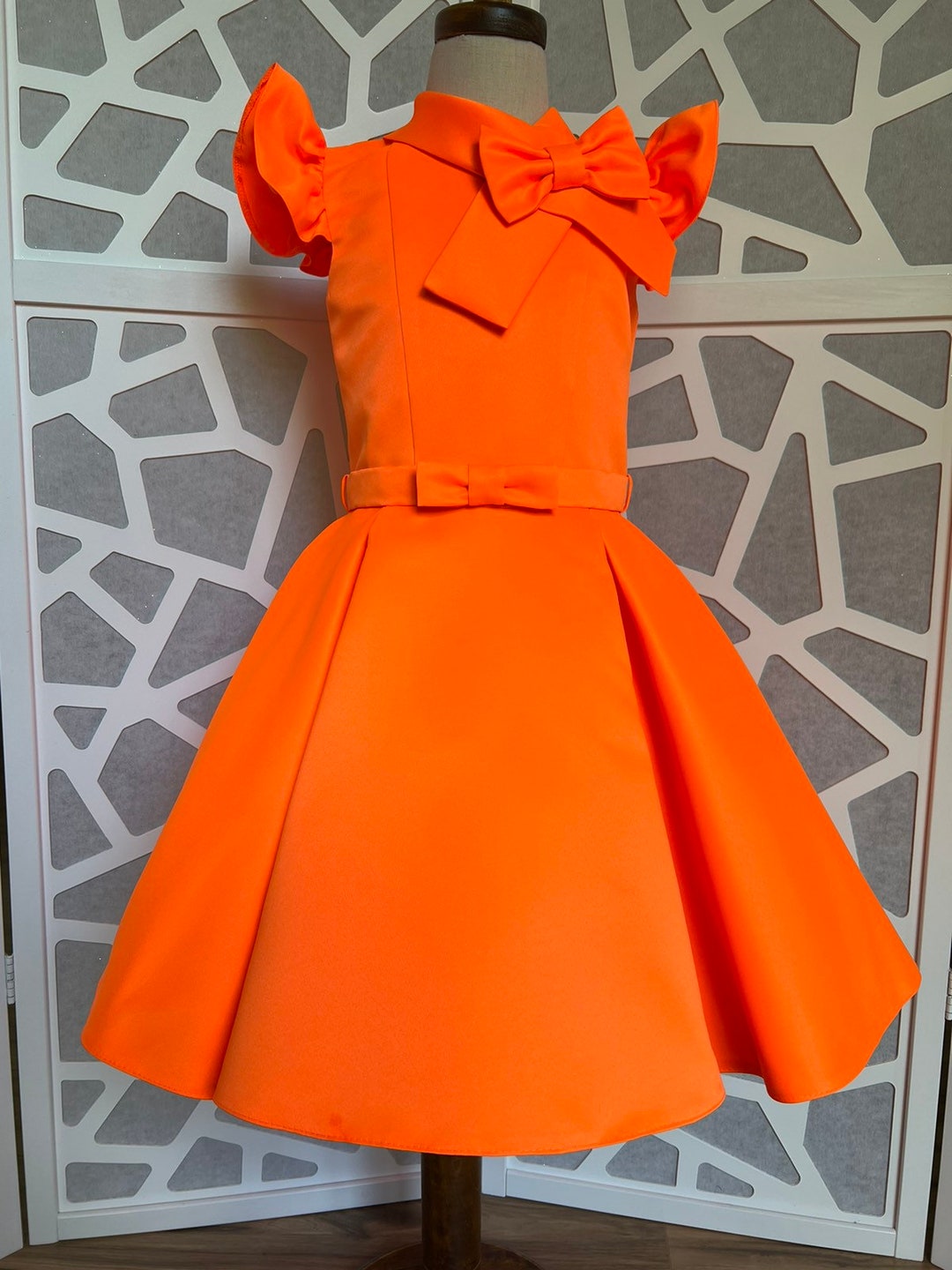 Orange Interview Dress Pageant Dress With Bow Girls Satin Fluffy Dress ...
