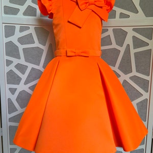 Orange Interview Dress Pageant Dress With Bow Girls Satin Fluffy Dress ...