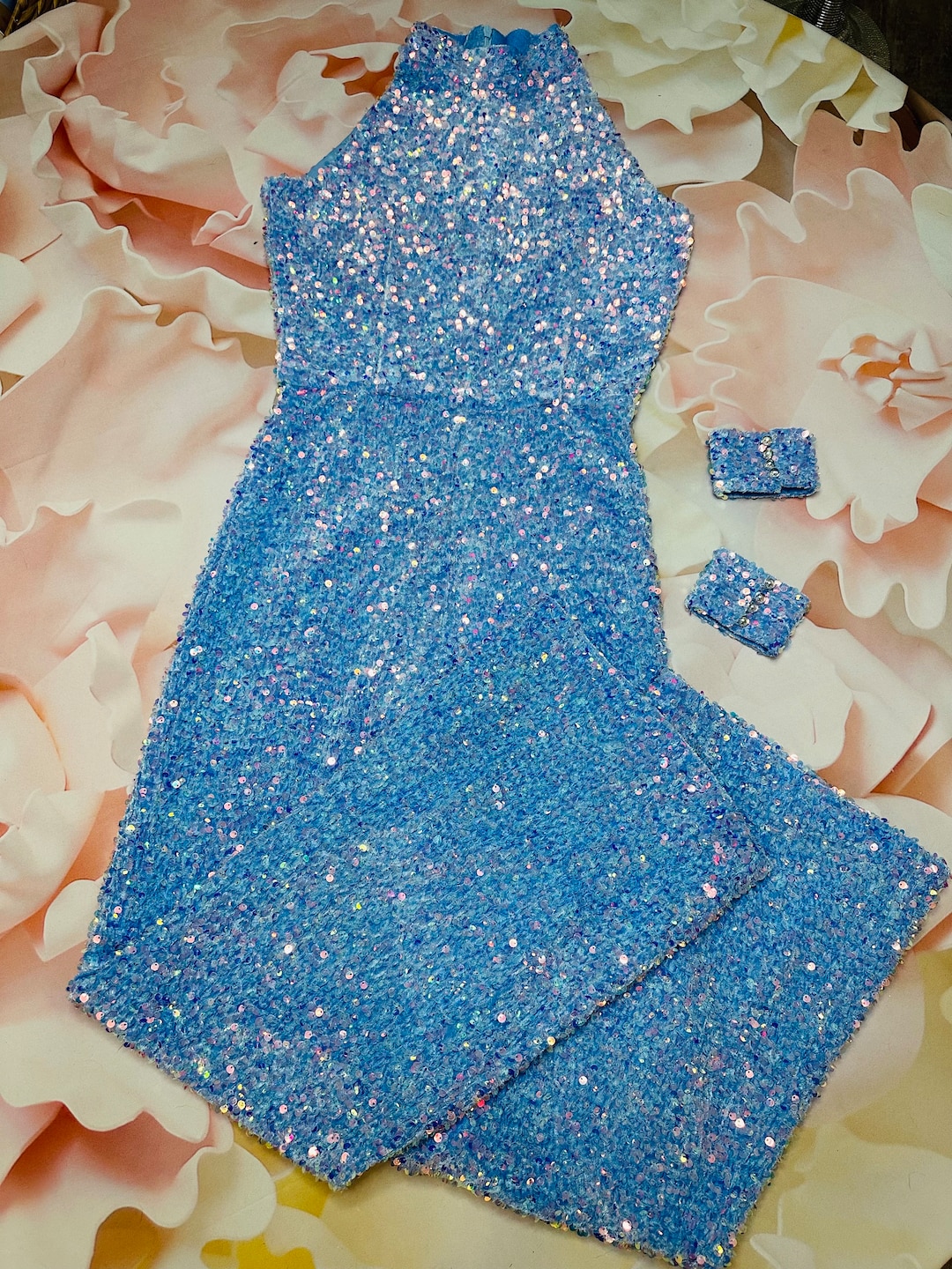 Baby Blue Sparkly Jumpsuit Pageant Outfit Girls Sequins Light Fun ...
