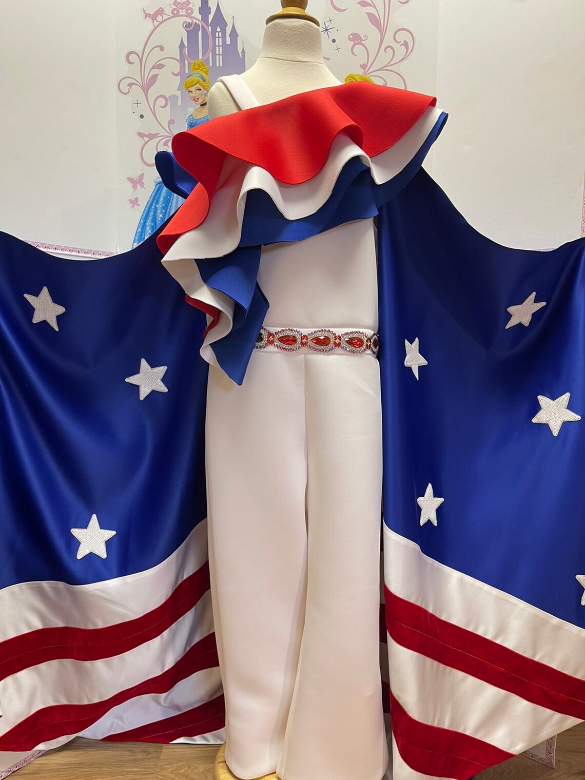 Red White Blue Jumpsuit With Cape Pageant Fun Fashion Girls Neoprene ...