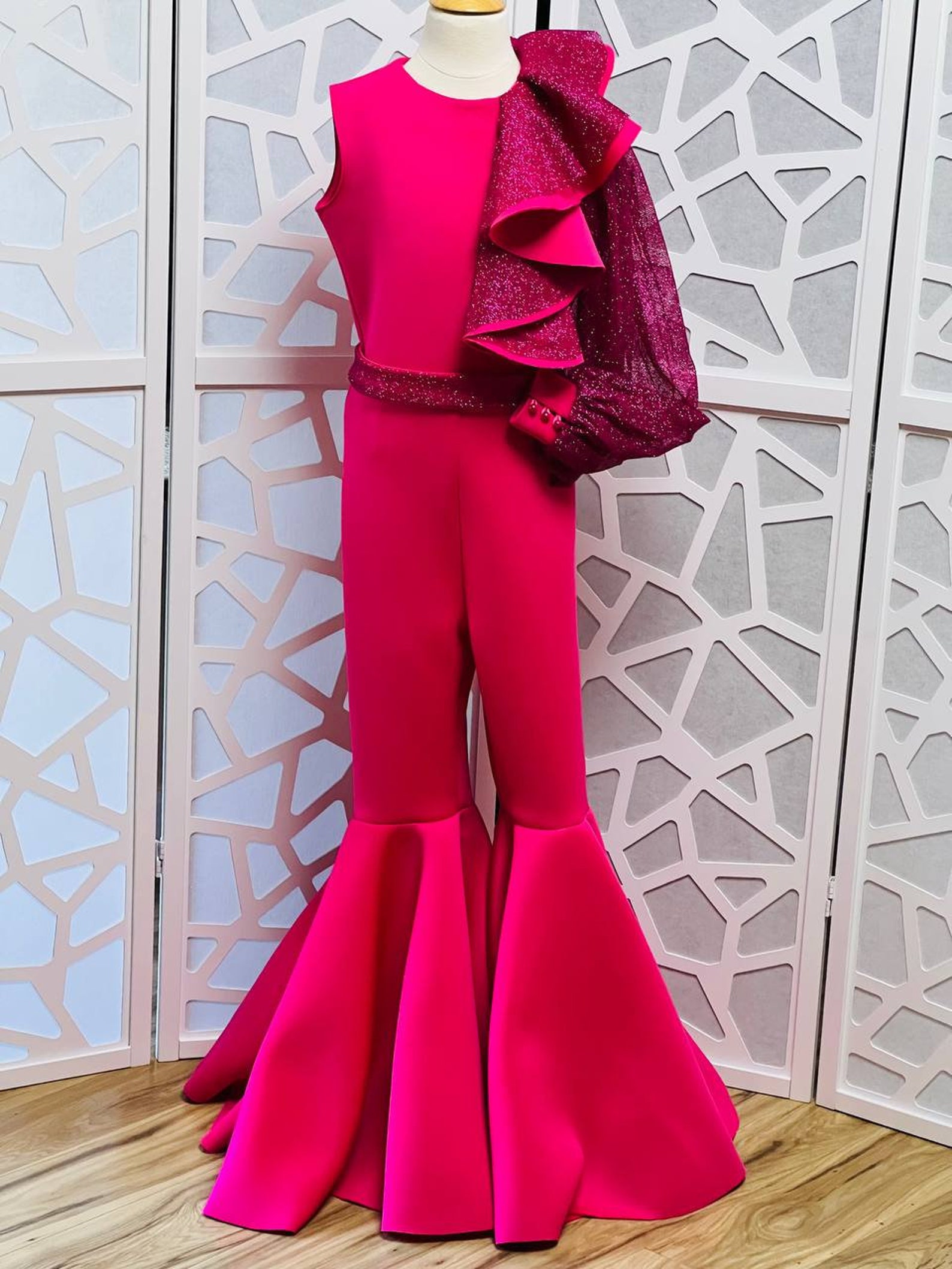 Hot Pink Sparkly Jumpsuit Pageant Outfit Girls Neoprene Jumpsuit ...
