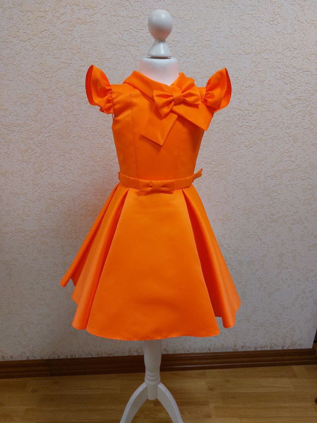 Orange Interview Dress Pageant Dress With Bow Girls Satin - Etsy