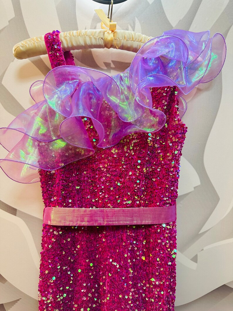 Hot Pink Sparkly Jumpsuit Pageant Outfit Girls Sequins Organza Fuchsia ...