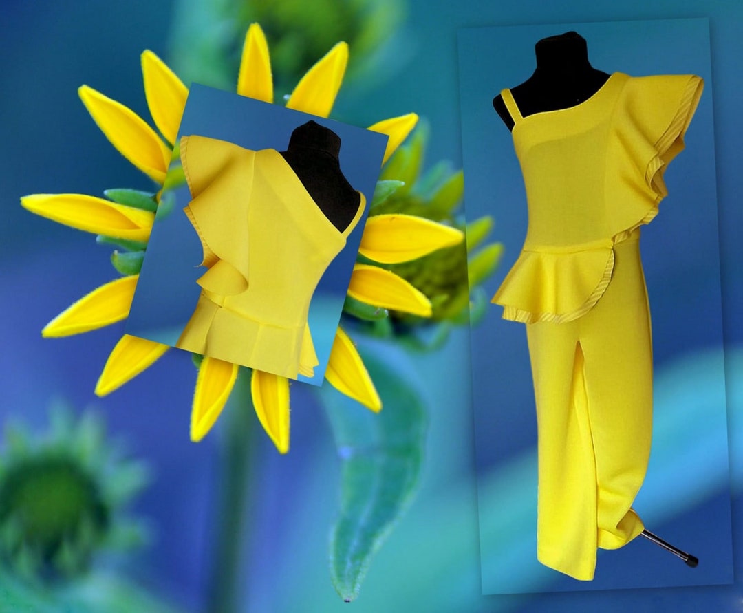 Yellow Pageant Interview Girls Outfit Bright Yellow Neoprene Jumpsuit ...