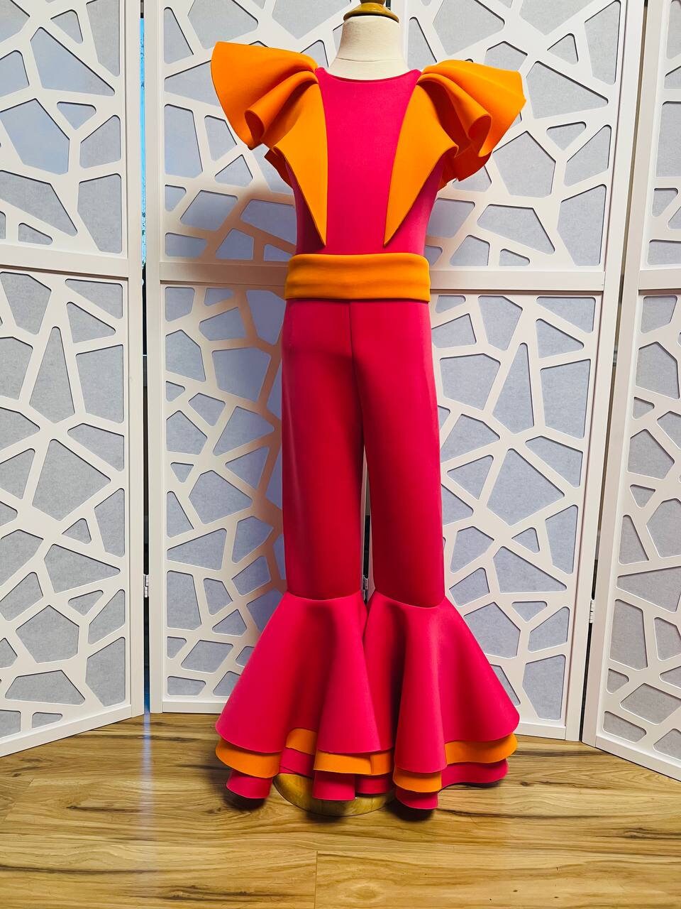 Hot Pink Orange Interview Jumpsuit Pageant Outfit Girls Neoprene Pink ...