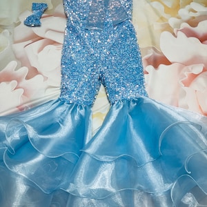 Baby Blue Sparkly Jumpsuit Pageant Outfit Girls Sequins Organza Light ...