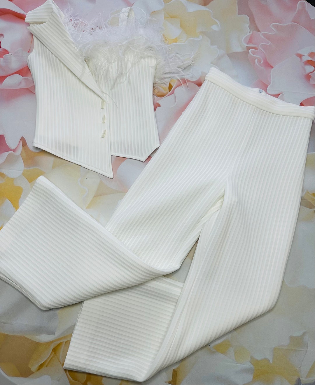 White Interview Outfit Pageant Jacket Pants Unique Neoprene Suit White ...