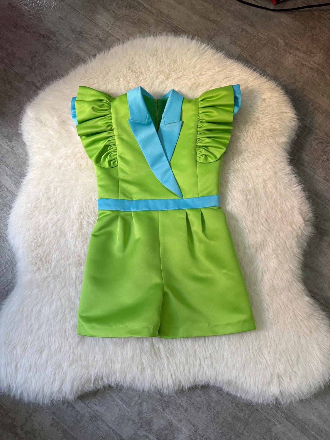 Lime Green Interview Romper Pageant Turquoise Outfit Girls Satin ...