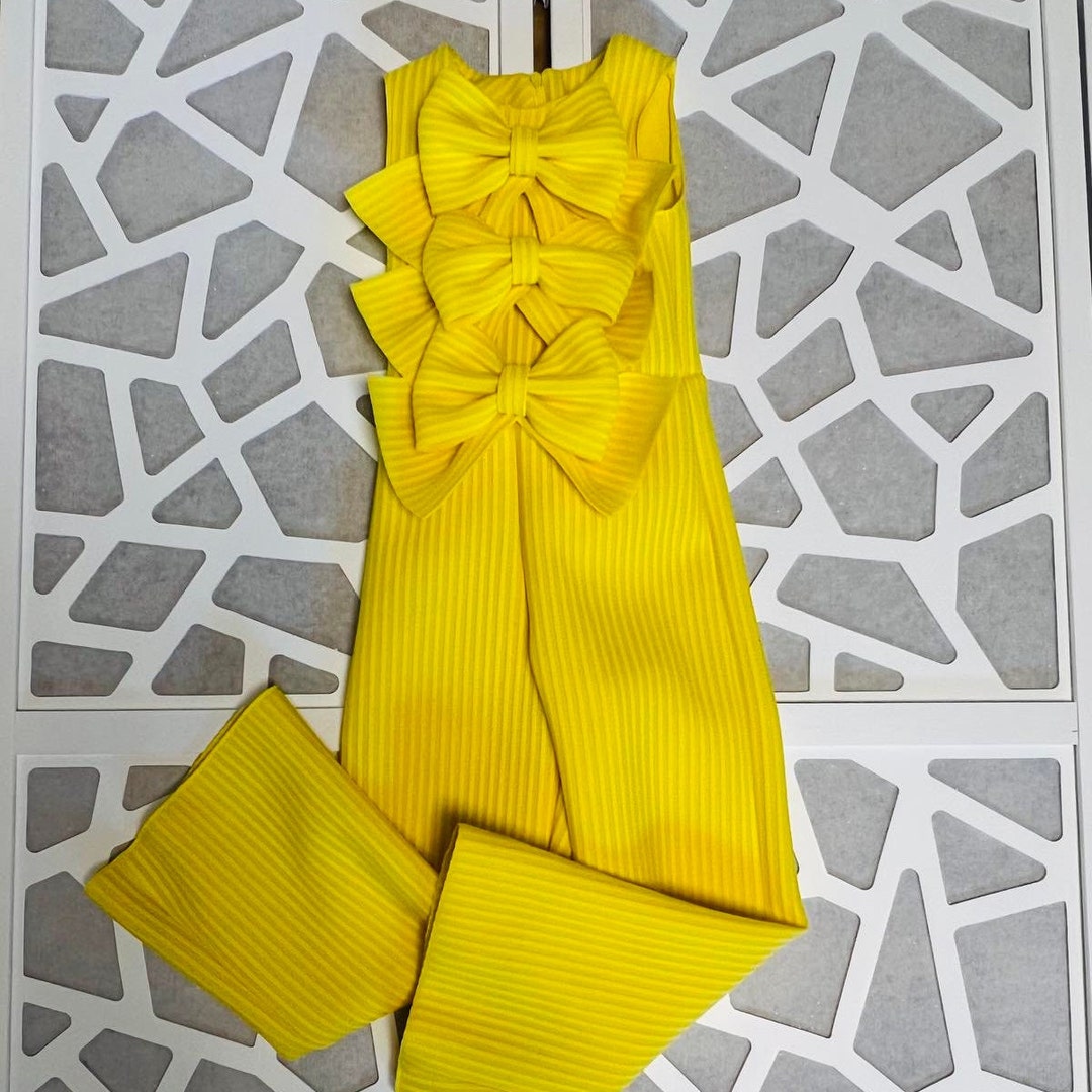 Yellow Pageant Interview Girls Outfit Bright Yellow Neoprene Jumpsuit ...