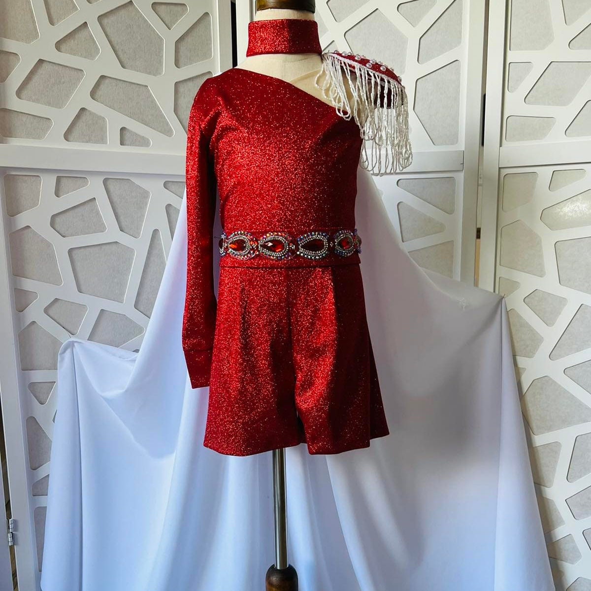 Red White Outfit With Cape Pageant Fun Fashion Girls Sparkly - Etsy