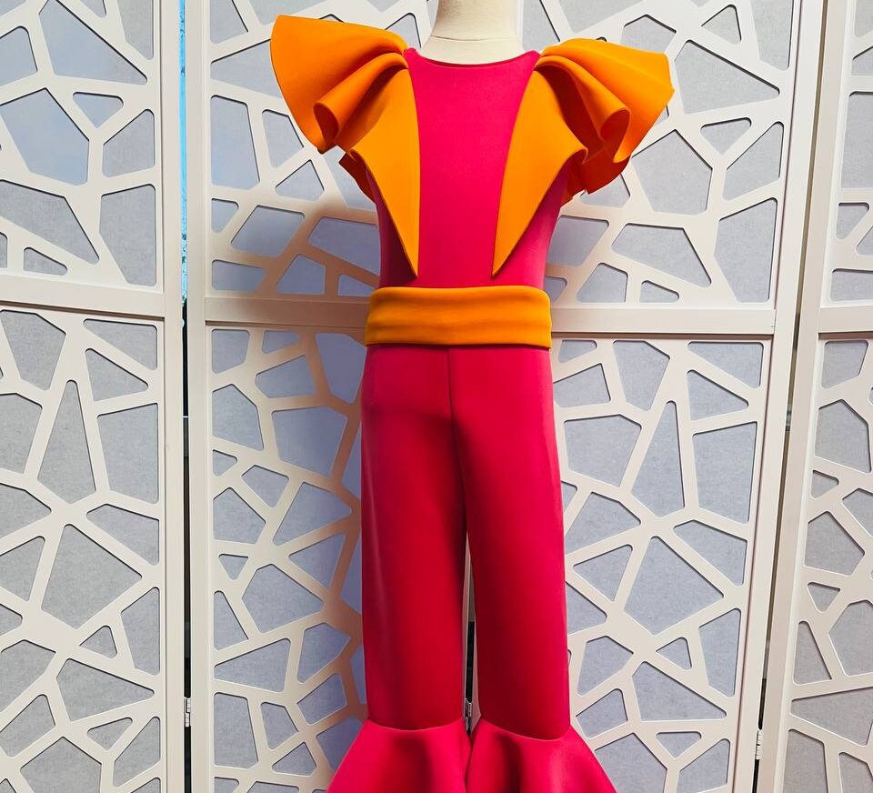 Hot Pink Orange Interview Jumpsuit Pageant Outfit Girls Neoprene Pink ...