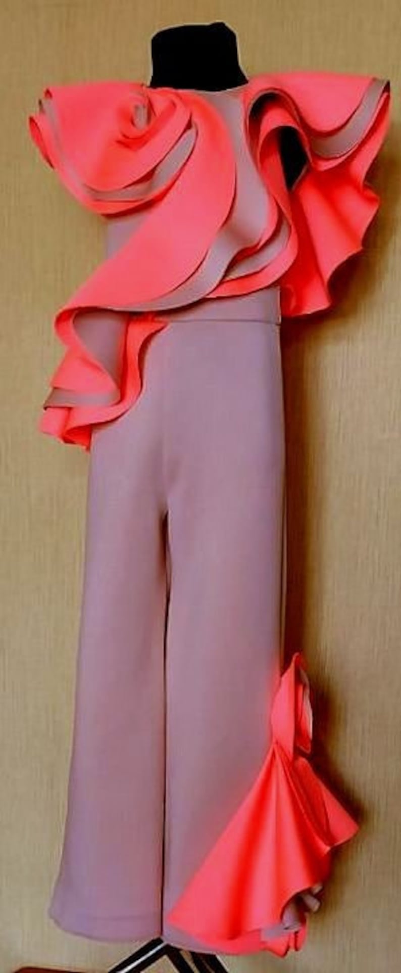 Peach Orange Jumpsuit Unique Pageant Runway Outfit Girls - Etsy