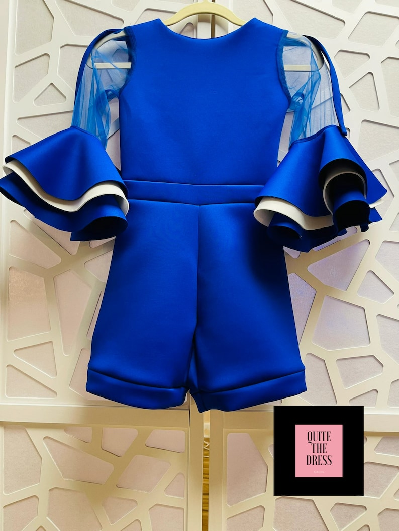Royal Blue Jumpsuit Romper Pageant Outfit Girls Neoprene Sleeve Casual ...