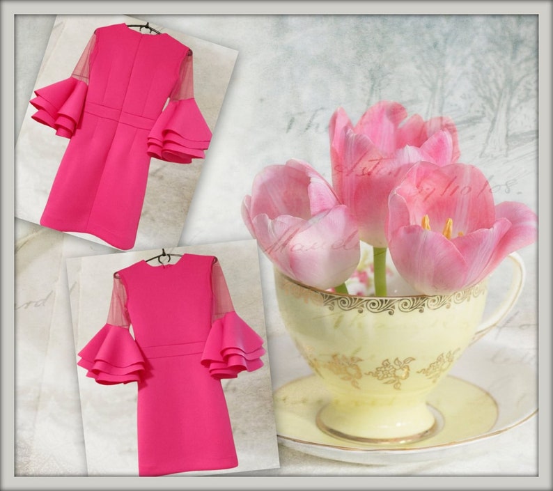 Hot Pink Interview Pageant Dress Girls Neoprene Fluffy Sleeves - Etsy