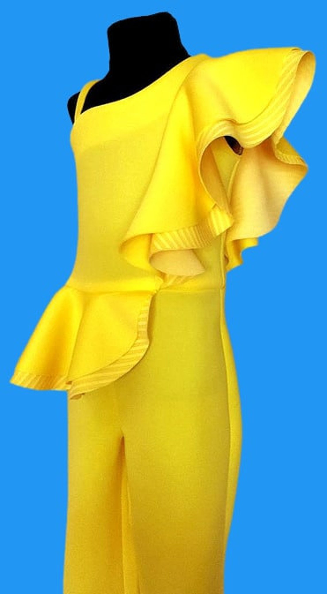 Yellow Pageant Interview Girls Outfit Bright Yellow Neoprene Jumpsuit ...