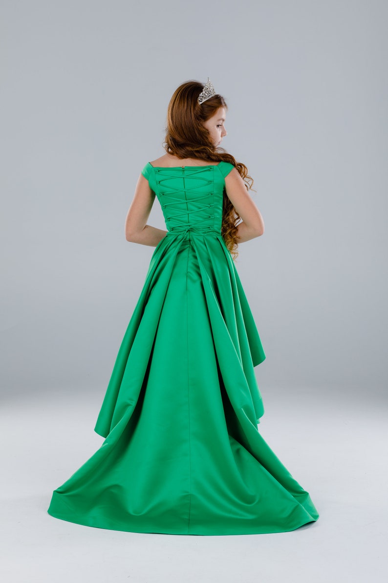 Green Pageant Fun Fashion Outfit With Train High Low Pageant | Etsy