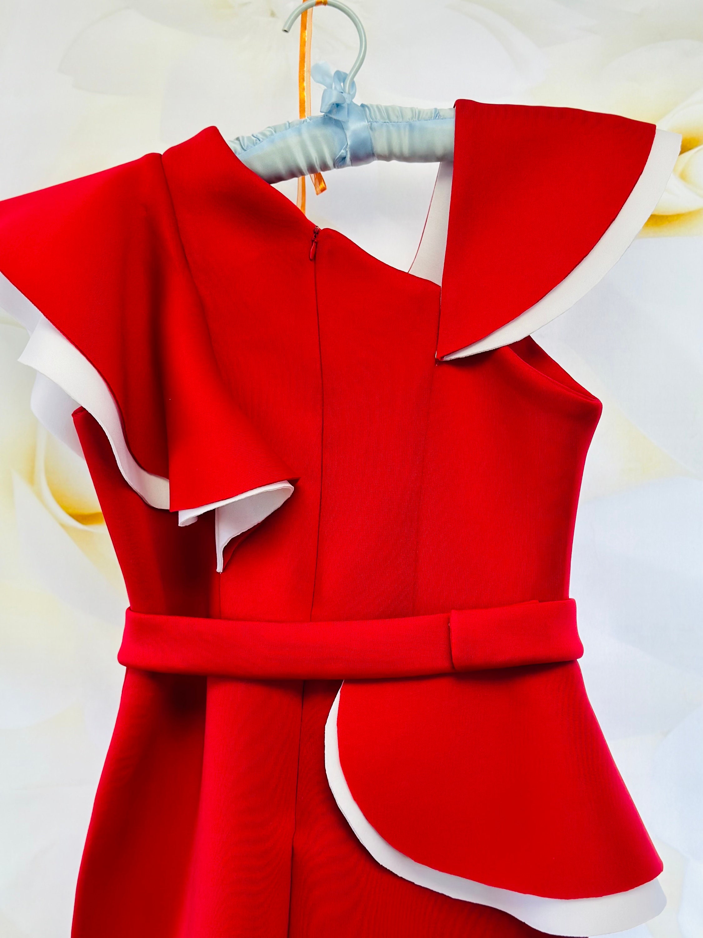 Red Interview Jumpsuit Pageant Red Outfit With Ruffles Girls Neoprene ...