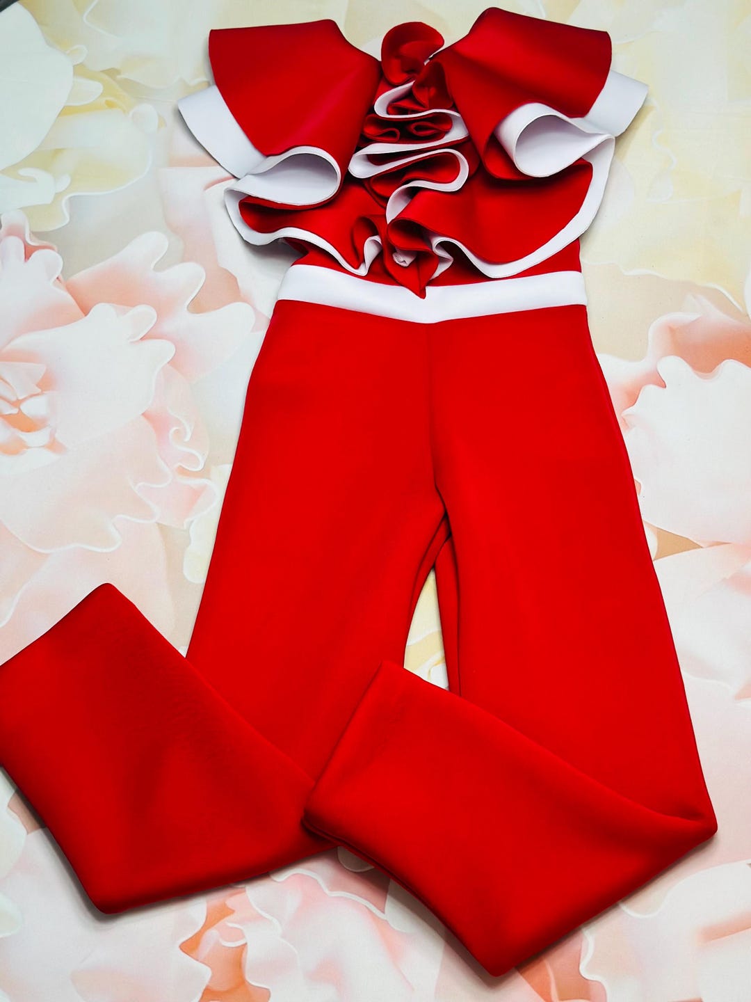 Red White Interview Jumpsuit Pageant Red Outfit With Ruffles Girls ...