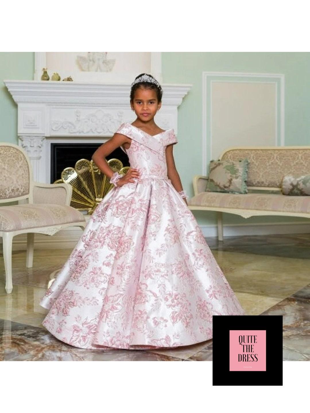 Pink Gold Pageant Prom Formal Girls Ball Gown Party Birthday Flower ...